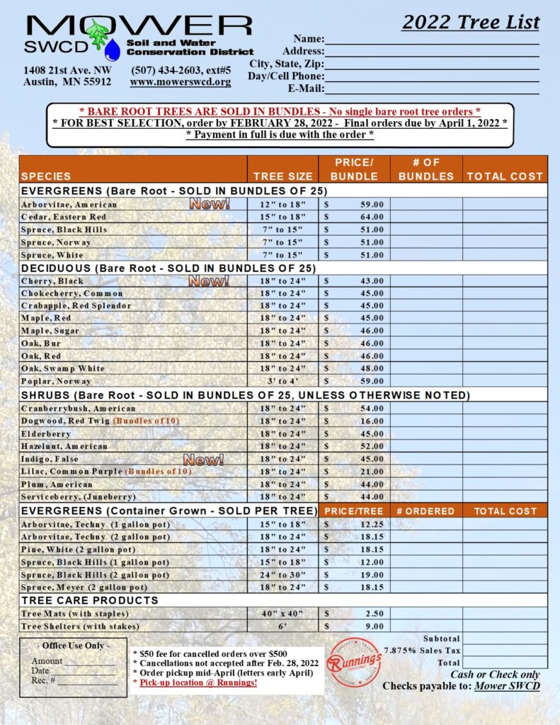 SWCD Tree Program – Mower County Soil & Water Conservation District